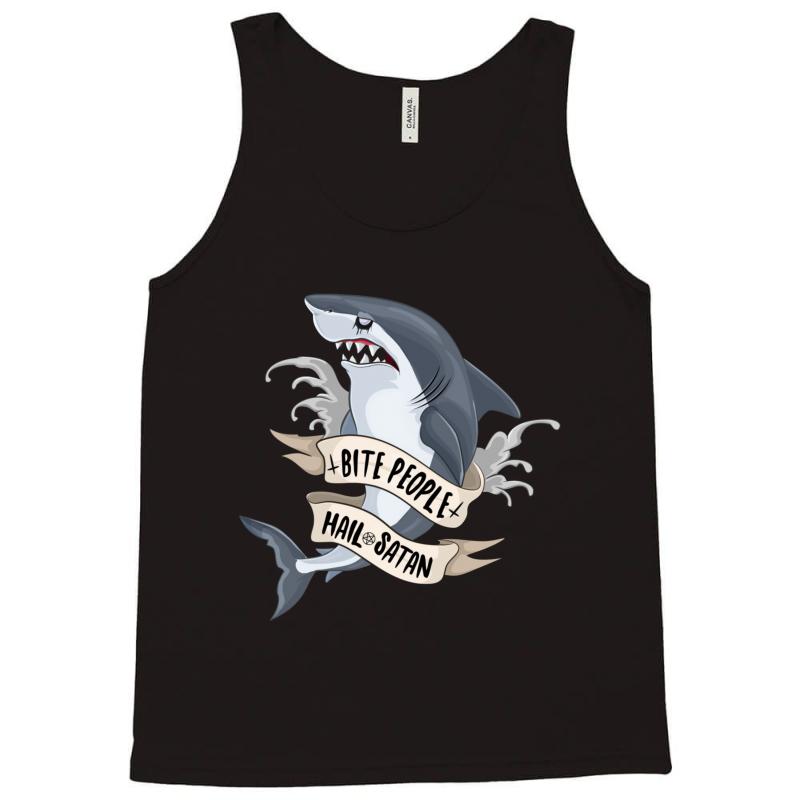 Custom Bite People Hail Satan Goth Shark Tank Top By Acoy - Artistshot