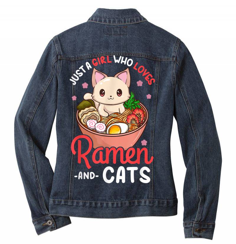 Custom Ramen Cat Neko Anime Kawaii Ladies Denim Jacket By Kakashop ...